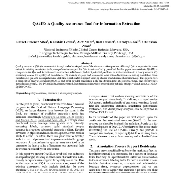 QA4IE: A Quality Assurance Tool for Information Extraction - ACL Anthology