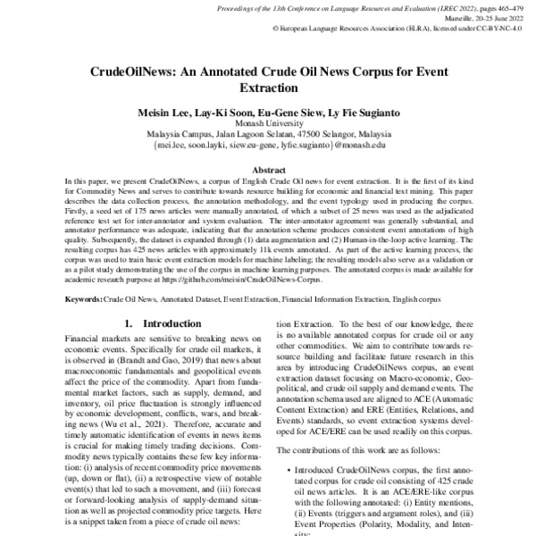 CrudeOilNews: An Annotated Crude Oil News Corpus for Event Extraction - ACL Anthology