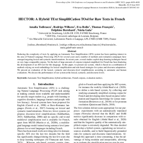 HECTOR: A Hybrid TExt SimplifiCation TOol for Raw Texts in French - ACL ...