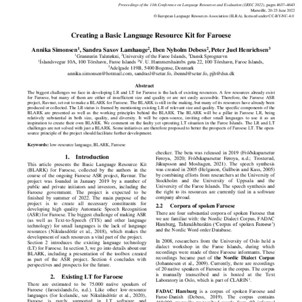 Creating a Basic Language Resource Kit for Faroese - ACL Anthology