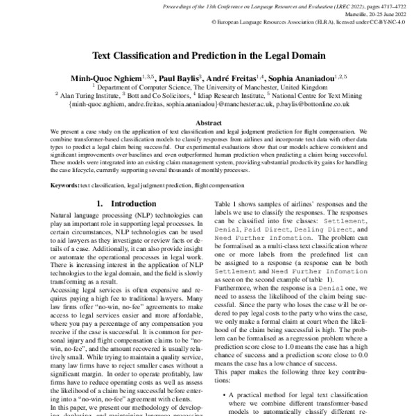 Text Classification and Prediction in the Legal Domain - ACL Anthology