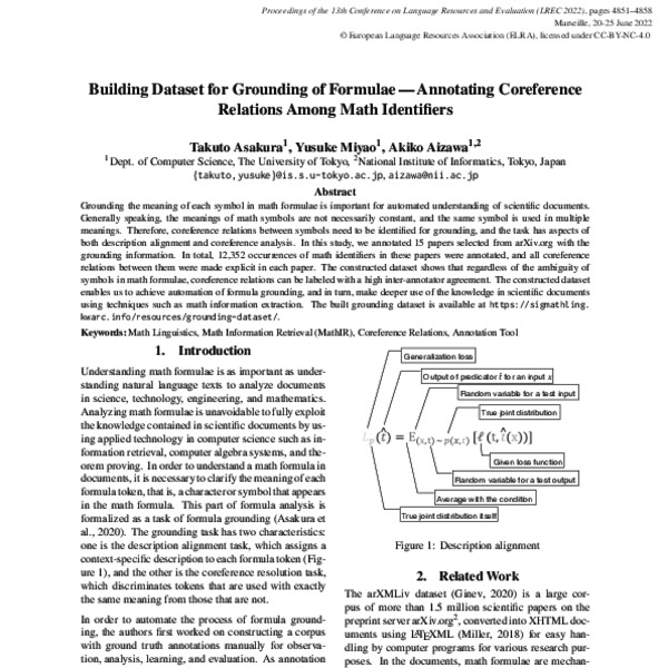 Building Dataset for Grounding of Formulae — Annotating Coreference Relations Among Math ...