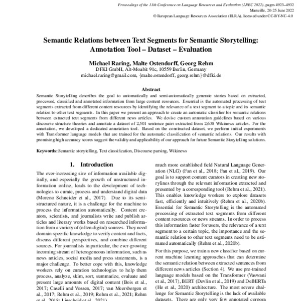 Semantic Relations between Text Segments for Semantic Storytelling ...