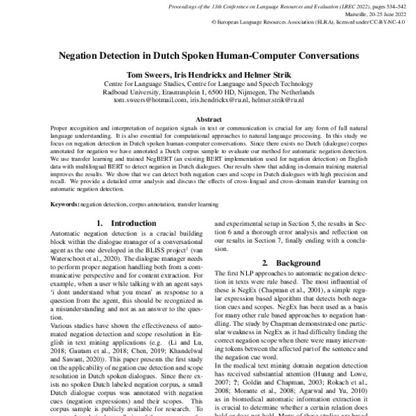 Negation Detection in Dutch Spoken Human-Computer Conversations - ACL Anthology