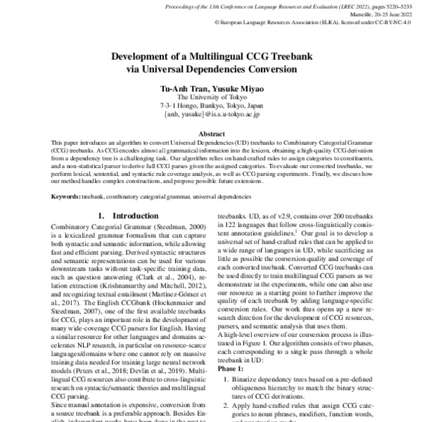 Development of a Multilingual CCG Treebank via Universal Dependencies Conversion - ACL Anthology