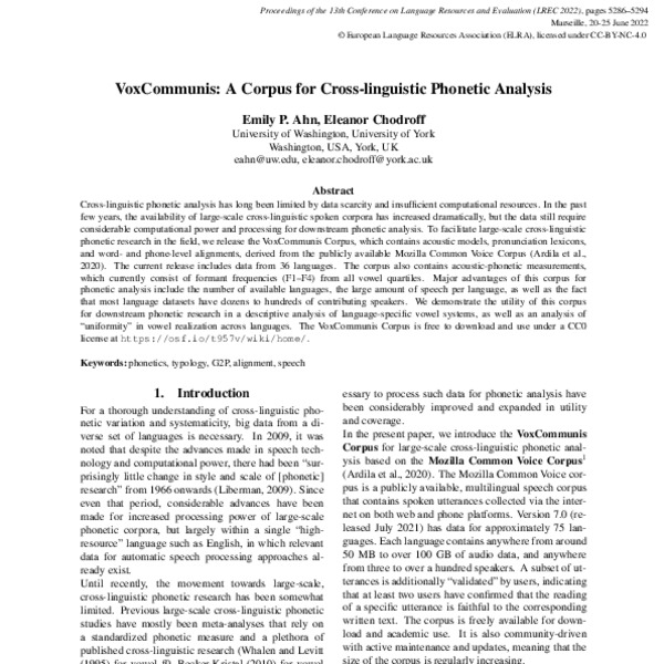 VoxCommunis: A Corpus for Cross-linguistic Phonetic Analysis - ACL Anthology