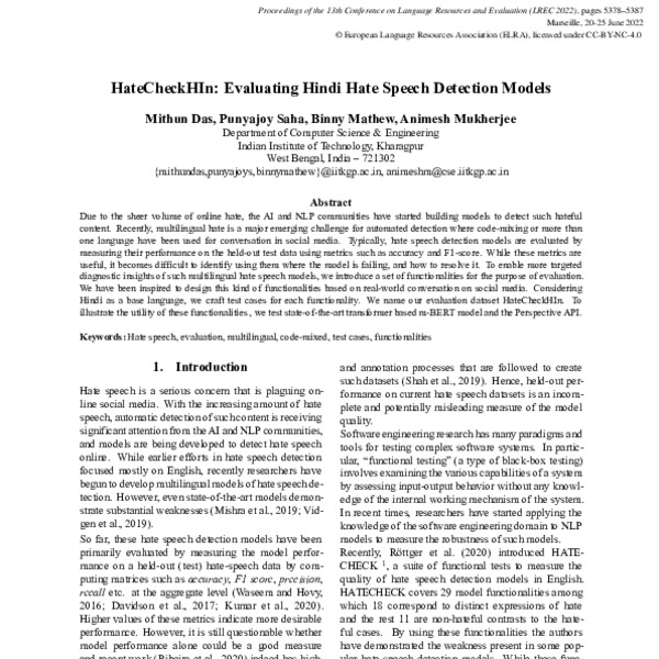 HateCheckHIn: Evaluating Hindi Hate Speech Detection Models - ACL Anthology