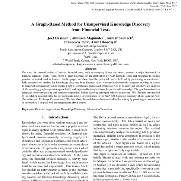 A Graph-Based Method for Unsupervised Knowledge Discovery from Financial Texts - ACL Anthology