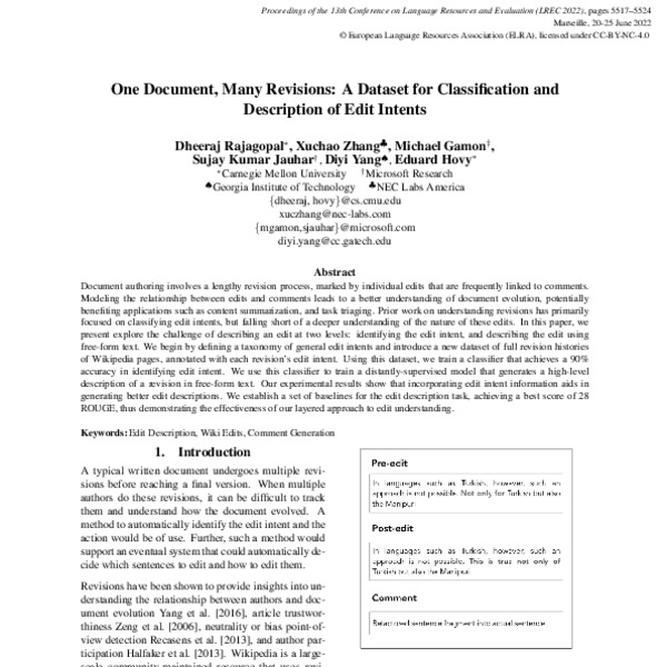 One Document Many Revisions A Dataset For Classification And 