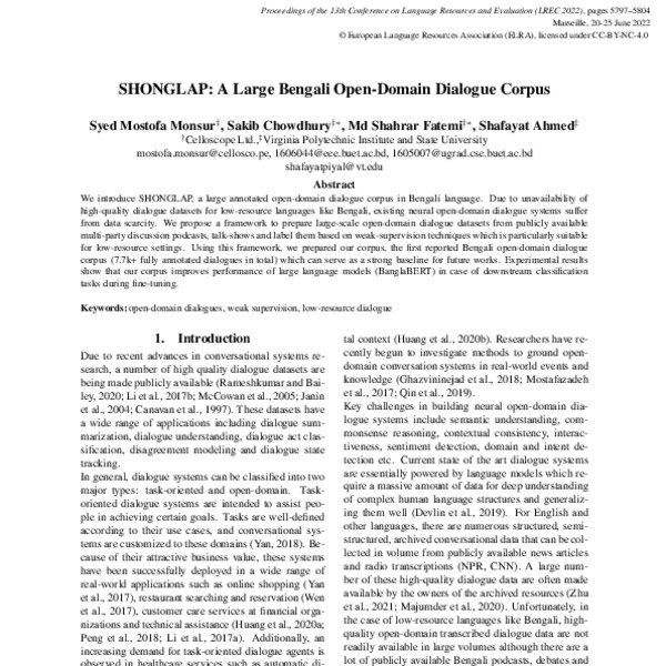 SHONGLAP: A Large Bengali Open-Domain Dialogue Corpus - ACL Anthology