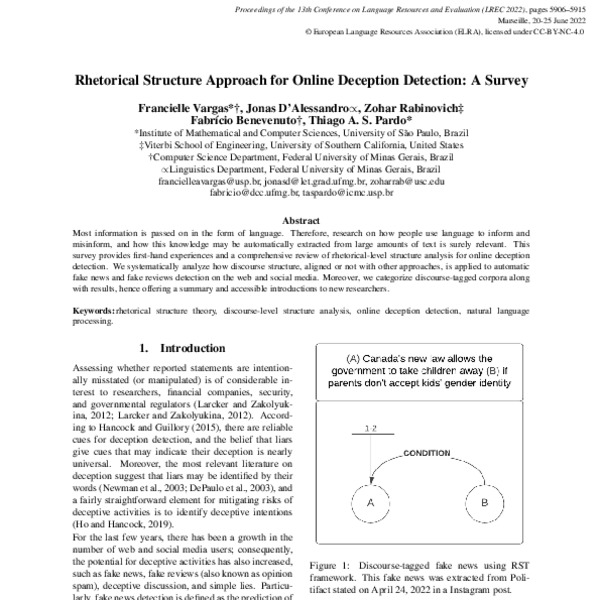 Rhetorical Structure Approach for Online Deception Detection: A Survey - ACL Anthology