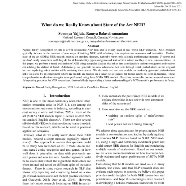 What do we really know about State of the Art NER? - ACL Anthology