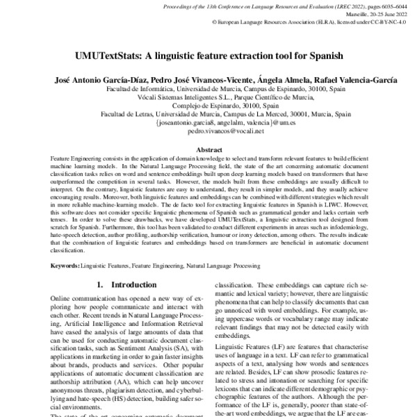 UMUTextStats: A linguistic feature extraction tool for Spanish - ACL ...