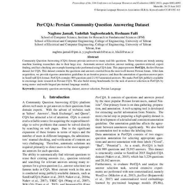 PerCQA: Persian Community Question Answering Dataset - ACL Anthology