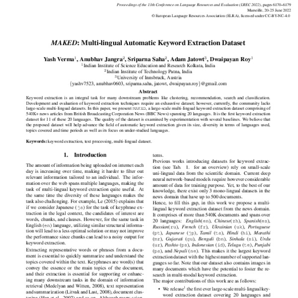 MAKED: Multi-lingual Automatic Keyword Extraction Dataset - ACL Anthology