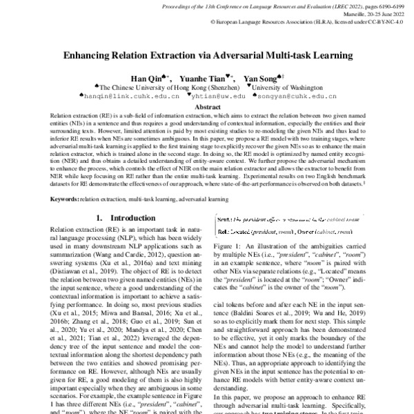 Enhancing Relation Extraction via Adversarial Multi-task Learning - ACL Anthology