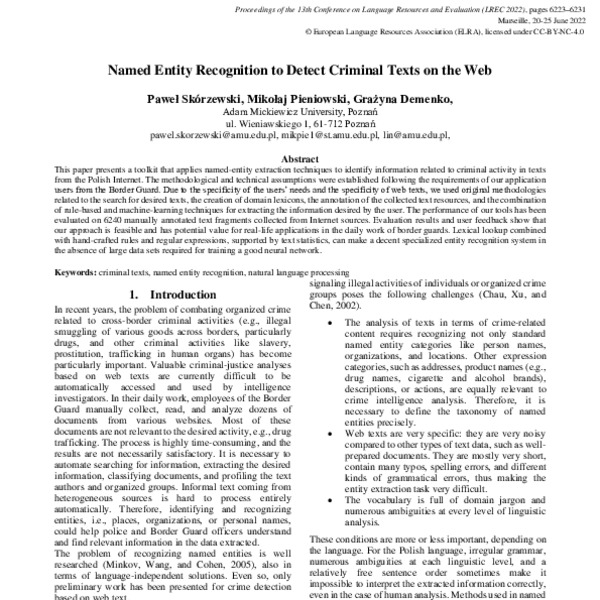Named Entity Recognition to Detect Criminal Texts on the Web - ACL Anthology