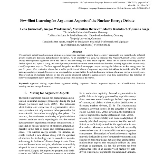 Few-Shot Learning for Argument Aspects of the Nuclear Energy Debate ...