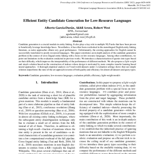 Efficient Entity Candidate Generation for Low-Resource Languages - ACL Anthology