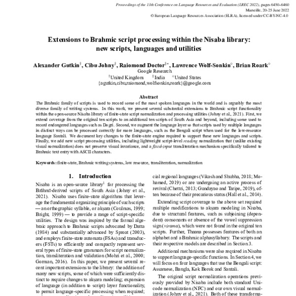 Extensions to Brahmic script processing within the Nisaba library: new ...