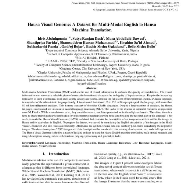 Hausa Visual Genome: A Dataset for Multi-Modal English to Hausa Machine ...