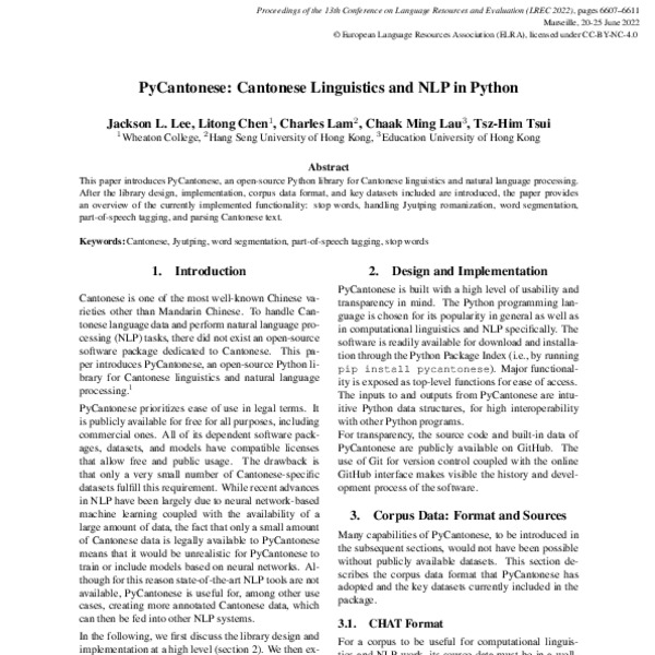 PyCantonese: Cantonese Linguistics and NLP in Python - ACL Anthology