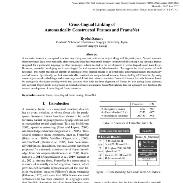 Cross-lingual Linking of Automatically Constructed Frames and FrameNet - ACL Anthology