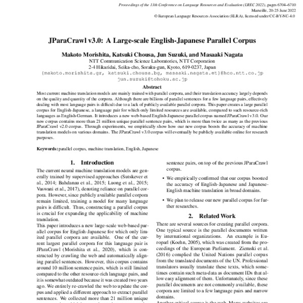 JParaCrawl v3.0: A Large-scale English-Japanese Parallel Corpus - ACL Anthology
