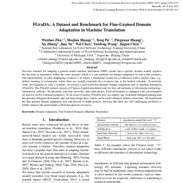 FGraDA: A Dataset and Benchmark for Fine-Grained Domain Adaptation in Machine Translation - ACL ...