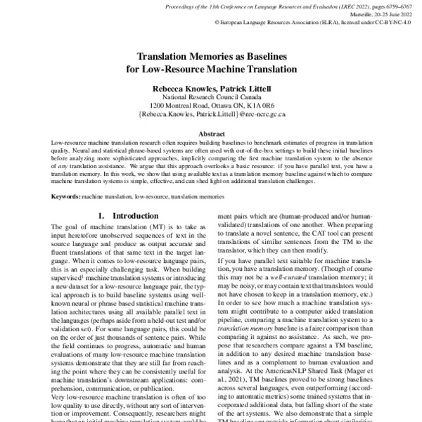 Translation Memories as Baselines for Low-Resource Machine Translation - ACL Anthology