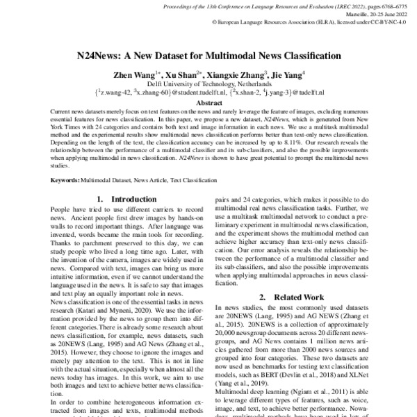 N24News: A New Dataset for Multimodal News Classification - ACL Anthology