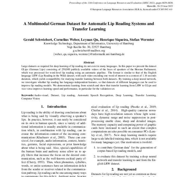 A Multimodal German Dataset for Automatic Lip Reading Systems and Transfer Learning - ACL Anthology