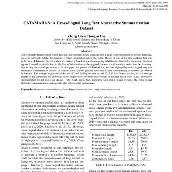 CATAMARAN: A Cross-lingual Long Text Abstractive Summarization Dataset - ACL Anthology