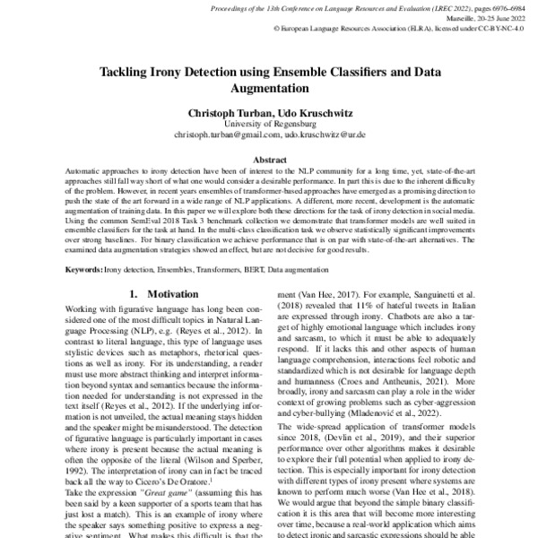 Tackling Irony Detection Using Ensemble Classifiers Acl Anthology