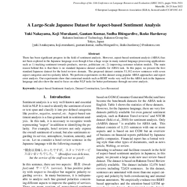 A Large-Scale Japanese Dataset for Aspect-based Sentiment Analysis - ACL Anthology