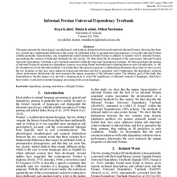 Informal Persian Universal Dependency Treebank - ACL Anthology