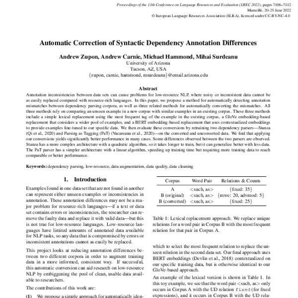 Automatic Correction of Syntactic Dependency Annotation Differences - ACL Anthology