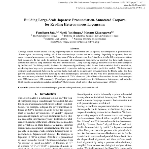 Building Large-Scale Japanese Pronunciation-Annotated Corpora for ...