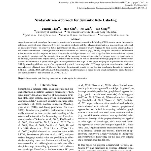 Syntax-driven Approach for Semantic Role Labeling - ACL Anthology