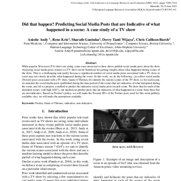 Did that happen? Predicting Social Media Posts that are Indicative of ...
