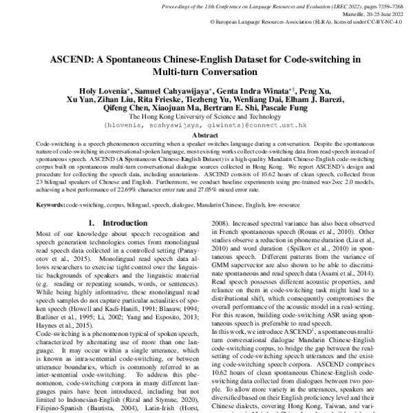 ASCEND: A Spontaneous Chinese-English Dataset for Code-switching in Multi-turn Conversation ...
