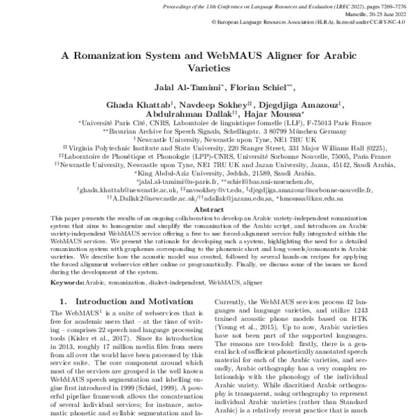A Romanization System and WebMAUS Aligner for Arabic Varieties - ACL ...