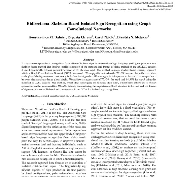 Bidirectional Skeleton-Based Isolated Sign Recognition using Graph Convolutional Networks - ACL ...