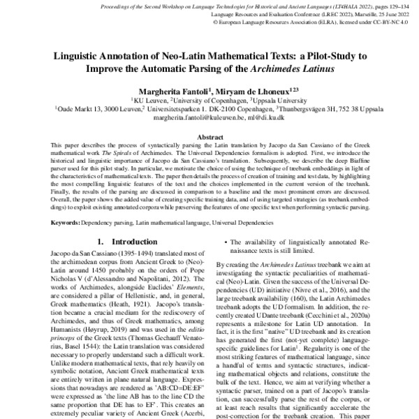 Linguistic Annotation of Neo-Latin Mathematical Texts: A Pilot-Study to ...