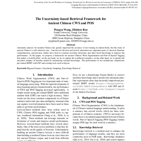 The Uncertainty-based Retrieval Framework for Ancient Chinese CWS and POS - ACL Anthology