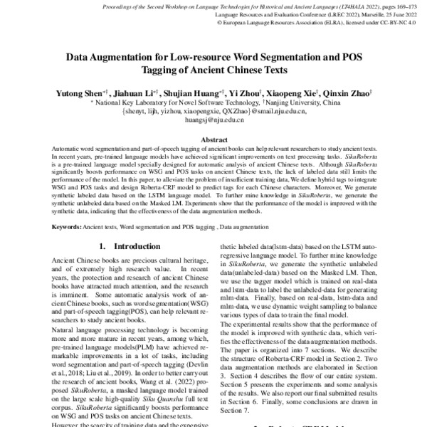 Data Augmentation for Low-resource Word Segmentation and POS Tagging of ...