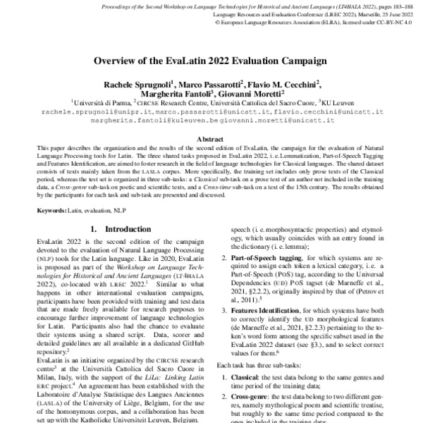 Overview of the EvaLatin 2022 Evaluation Campaign - ACL Anthology