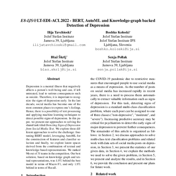 E8-IJS@LT-EDI-ACL2022 - BERT, AutoML and Knowledge-graph backed ...