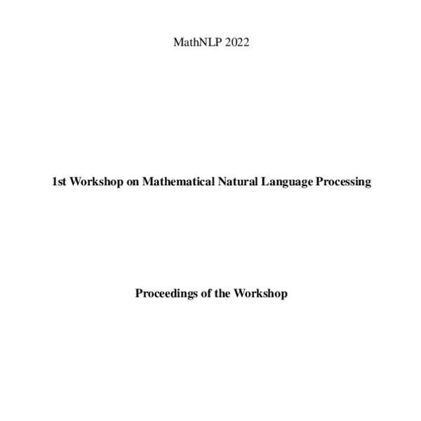 Proceedings of the 1st Workshop on Mathematical Natural Language ...
