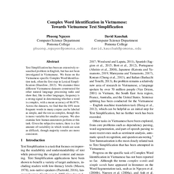 Complex Word Identification in Vietnamese: Towards Vietnamese Text ...
